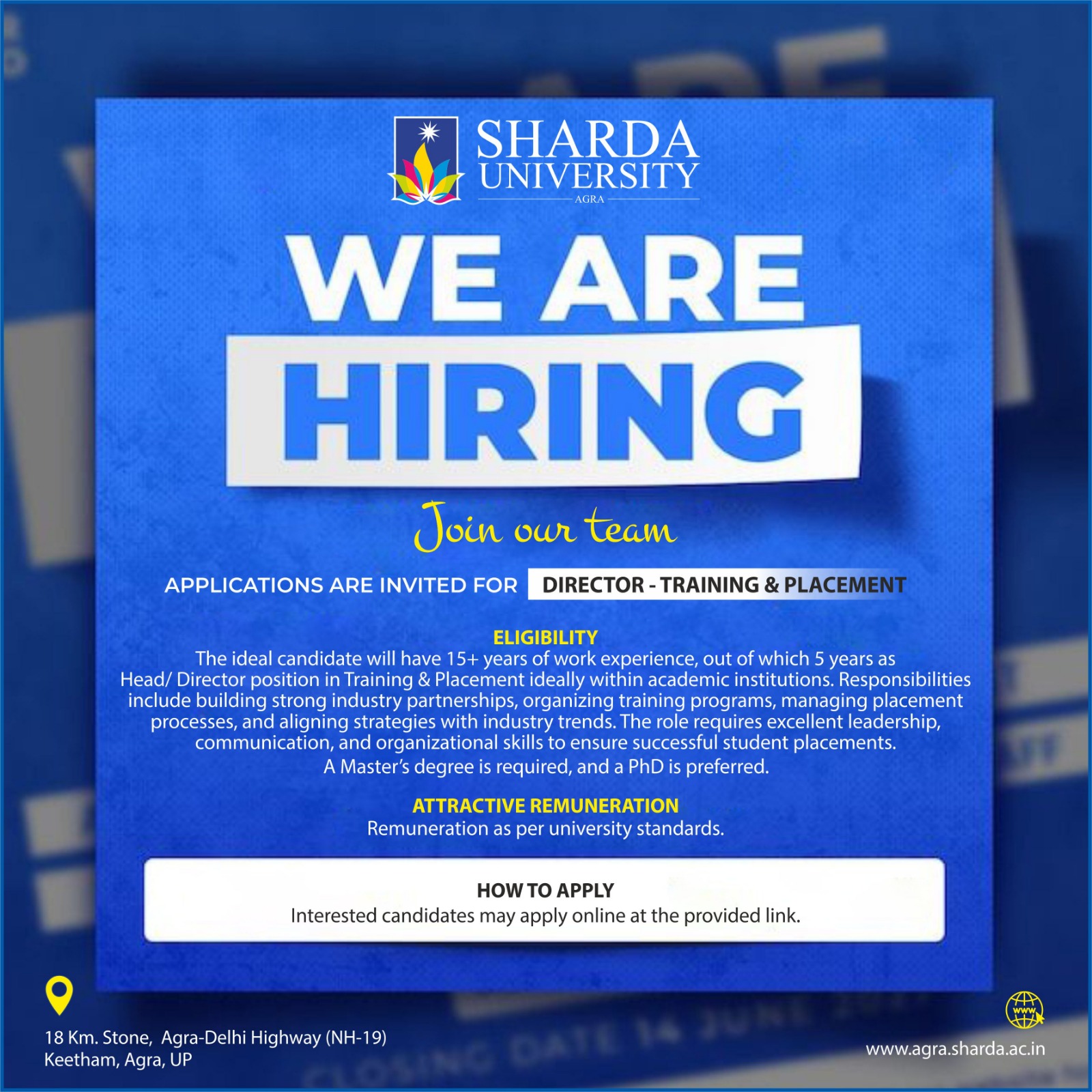 Career- Current Job Openings at Sharda Univesity Agra